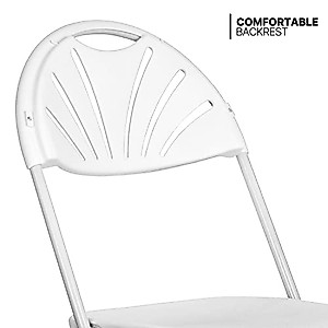 MoNiBloom White Plastic Folding Chair with Fan Back Stackable Lightweight Portable Commercial Outdoor Chair with Steel Frame for Events Dining Wedding Party Picnic Banquet, 10pcs