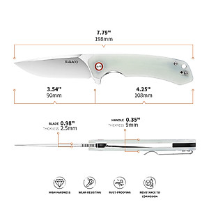 SUMACO Pocket for Men Knife D2 Steel & G10 Handle 3.54" Blade Length Pocket Knives With Clip & Folding Knives - EDC Camping Fishing Outdoor Jade