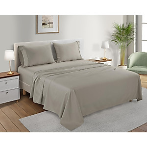 100% Organic Cotton Twin Sheet Set & Standard Pillowcases Set of 2 Combo- 300 Thread Count Long Staple Cotton Sheets,3 Pc Twin Size Sheets & Standard Pillowcases, Sateen Sheets, Breathable - Silver