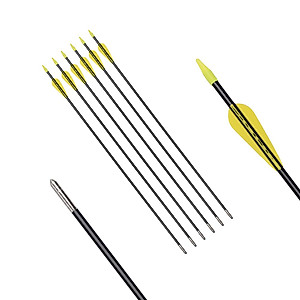 6875 Fiberglass Arrows Archery 26 Inch Target Shooting Safetyglass Recurve Bows Suitable for Youth Children Woman Beginner 6pcs/Pack (tigerspot Yellow Vanes)