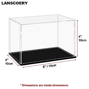 LANSCOERY Clear Acrylic Display Case, Assemble Small Display Box Stand with Black Base, Dustproof Protection Showcase for Collectibles Memorabilia Figurines (6x4x4inch; 15x10x10cm)
