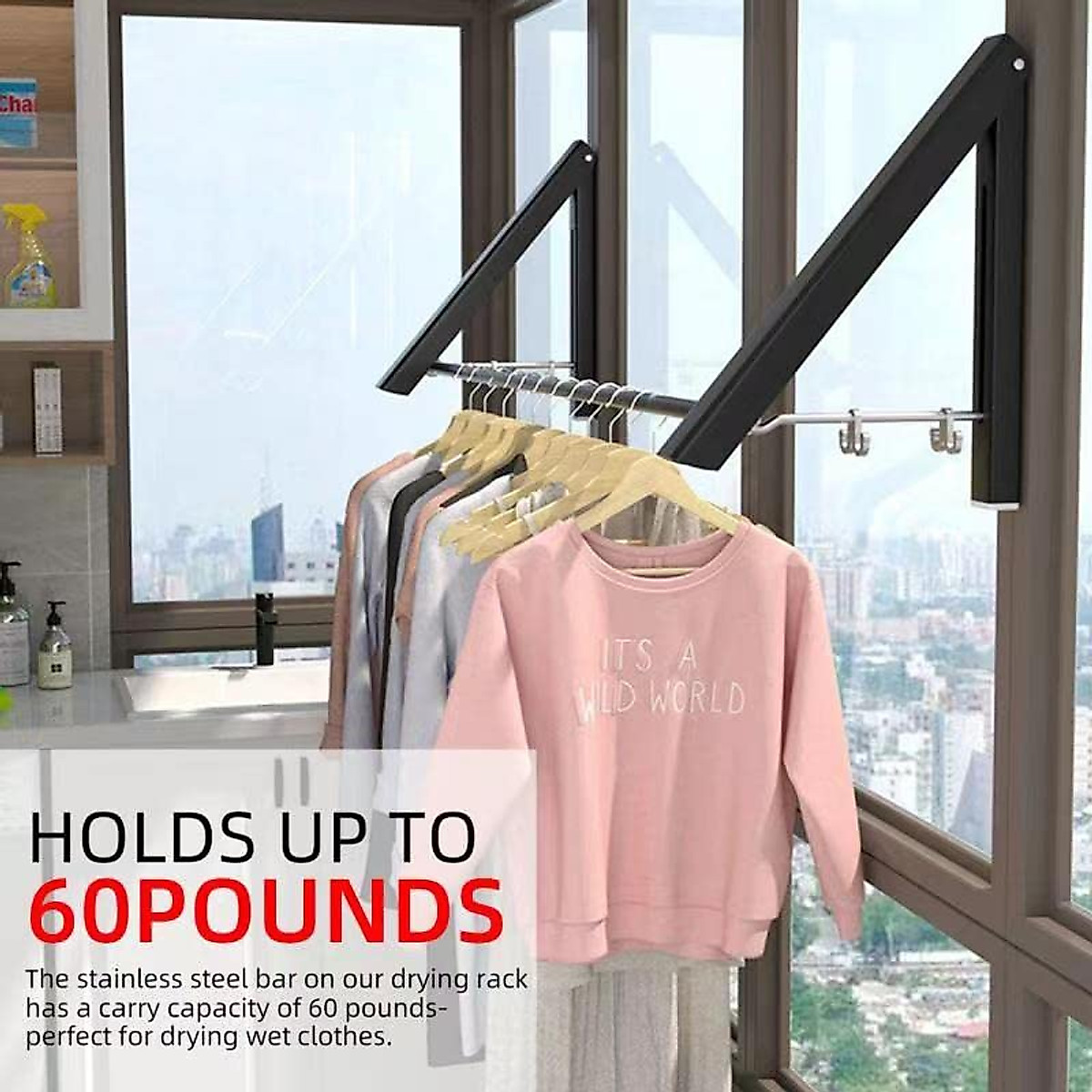 Drying Clothes Rack Wall Mounted Foldable Retractable Laundry Drying Rack Collapsible Laundry Organizer For Hanging Clothes Tripod Laundry Room Storage With 3pcs 15.7inch Rods For Balcony Bedroom Dorm