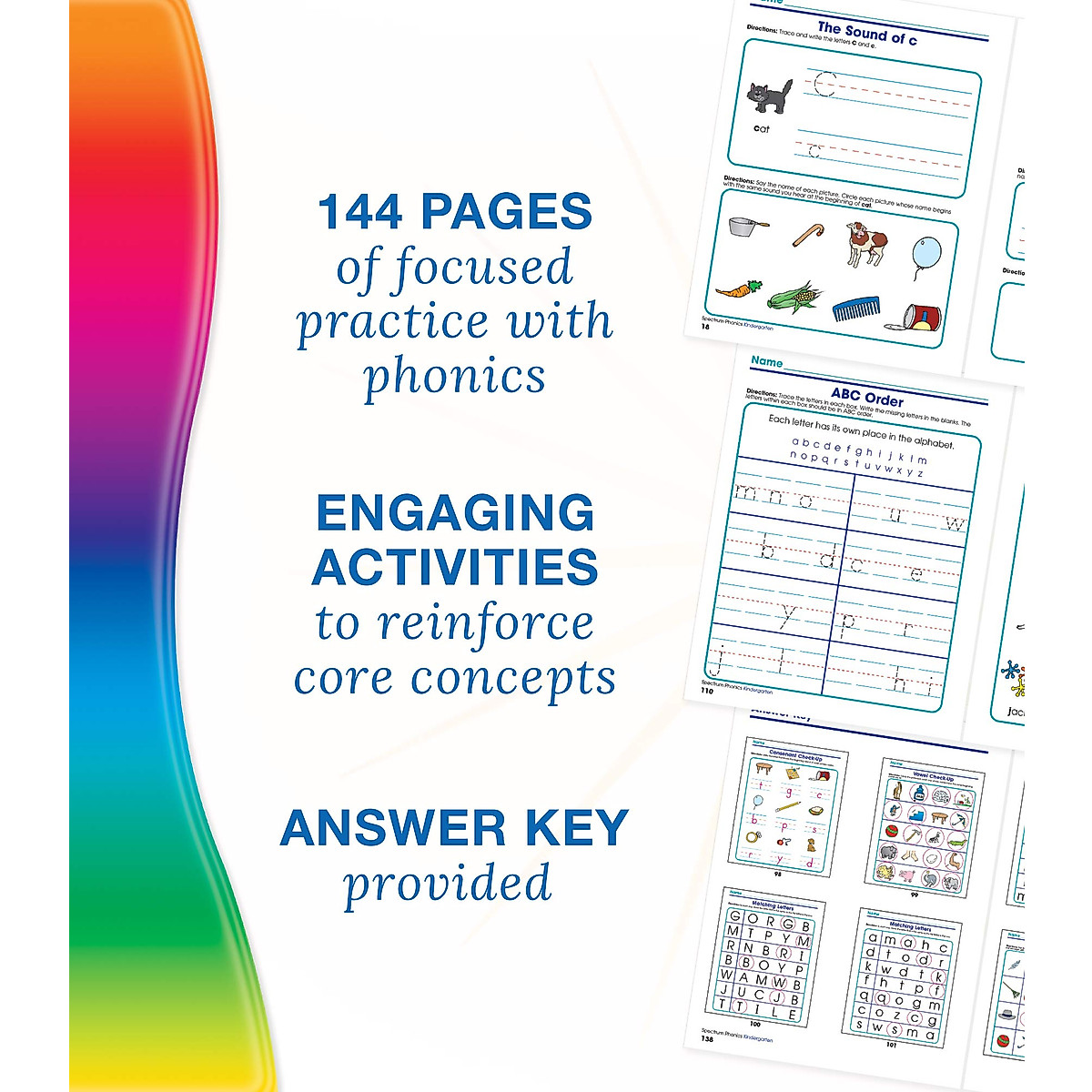 Spectrum Kindergarten Phonics Workbook, Ages 5 to 6, Kindergarten Phonics Workbooks, Letter Recognition, Alphabet Order, Vowel and Consonant Sound Practice - 144 Pages