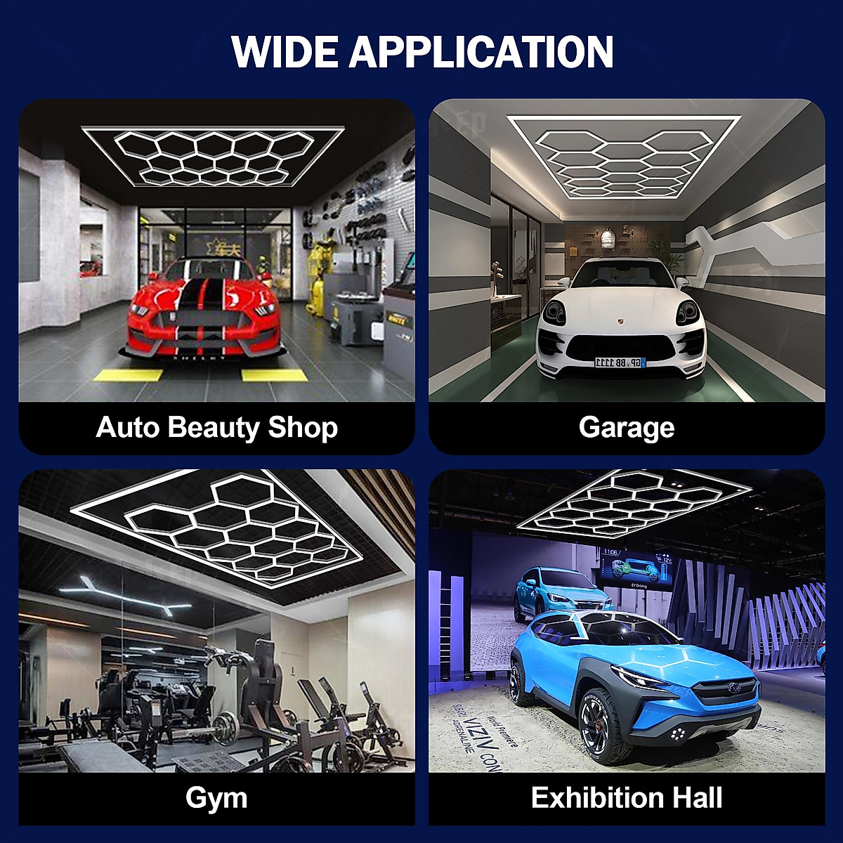 MODERN Hexagon Lights Garage: 14 Grid Systems Honeycomb Garage Light with Rectangle Frame, Higher Brightness 86400LM 720W 6500K for Garage, Car Detailing Workshop and Exhibition Hall etc. … …