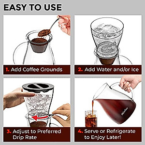 Mueller QuickBrew Smooth Cold Brew Coffee and Tea Maker 47 oz, Dripper Iced Coffee Brewer Maker with Adjustable Water Flow, Stainless Steel Filter, Borosilicate Glass Carafe