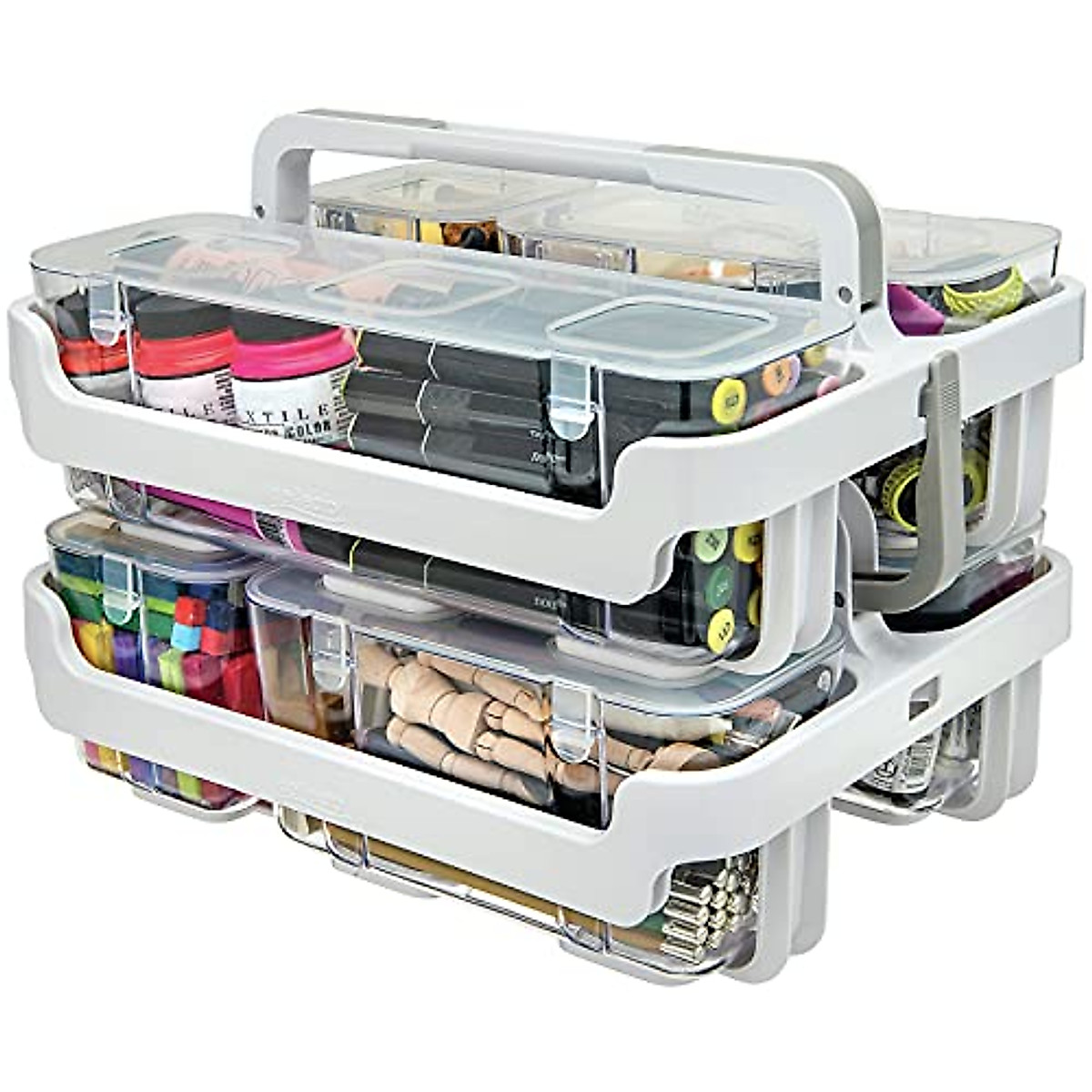 Deflecto Caddy Organizer, Stackable with Three Compartments, White and Clear (29003CR)
