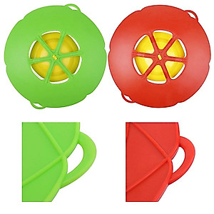 AUANDYU 2 X Spill Stopper Lid Cover And Spill Stopper, Boil Over Safeguard,Silicone Spill Stopper Pot Pan Lid Multi-Function Kitchen Tool (Green And Red)
