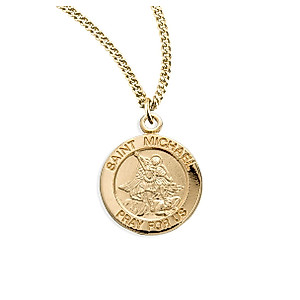 The Christian World Patron Saint Michael Gold Over Sterling silv. Religious Medal Pendant Necklace vbn-fh-6216