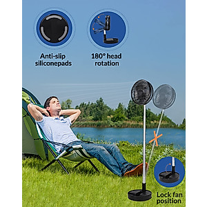 Primevolve Battery Operated Portable Standing Fan, Rechargeable USB Personal Floor Fan with Adjustable Height Black