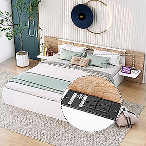 DaiNNCN Platform Bed Frame Queen Size with Storage Drawers,Headboard with Shelves and USB Ports and Sockets,White