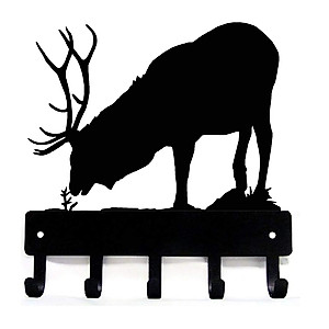 The Metal Peddler Elk Bull Key Rack Hanger - Small 6 inch Wide - Made in USA; Wall Mount