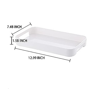 Plastic Serving Tray with Handles Rectangular in White 12.99inchx7.48inch, Breakfast Tray Reusable Charcuterie, Food, Snack, Dessert Platters, Used in Bedroom, Kitchen, Living Room, Bathroom…
