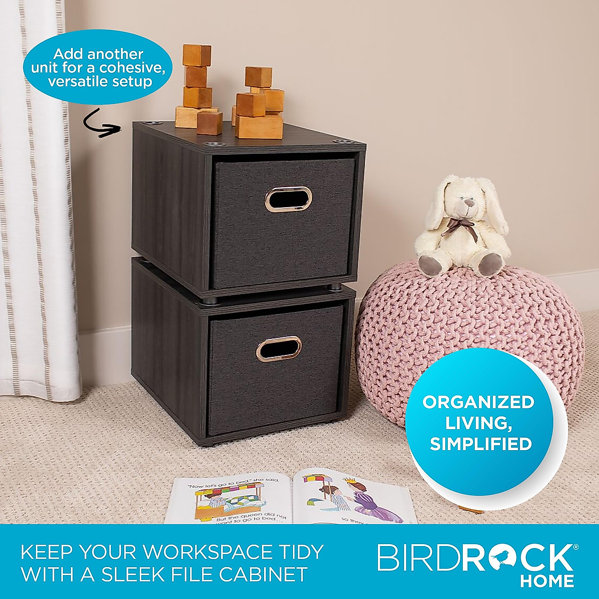 BIRDROCK HOME Rolling File Cabinet with 1 Lateral Drawer – Decorative Storage Shelf for Blankets, Books, Files, Magazines, Toys, etc – Removable Bin with Handles – Under Desk Office Organizer