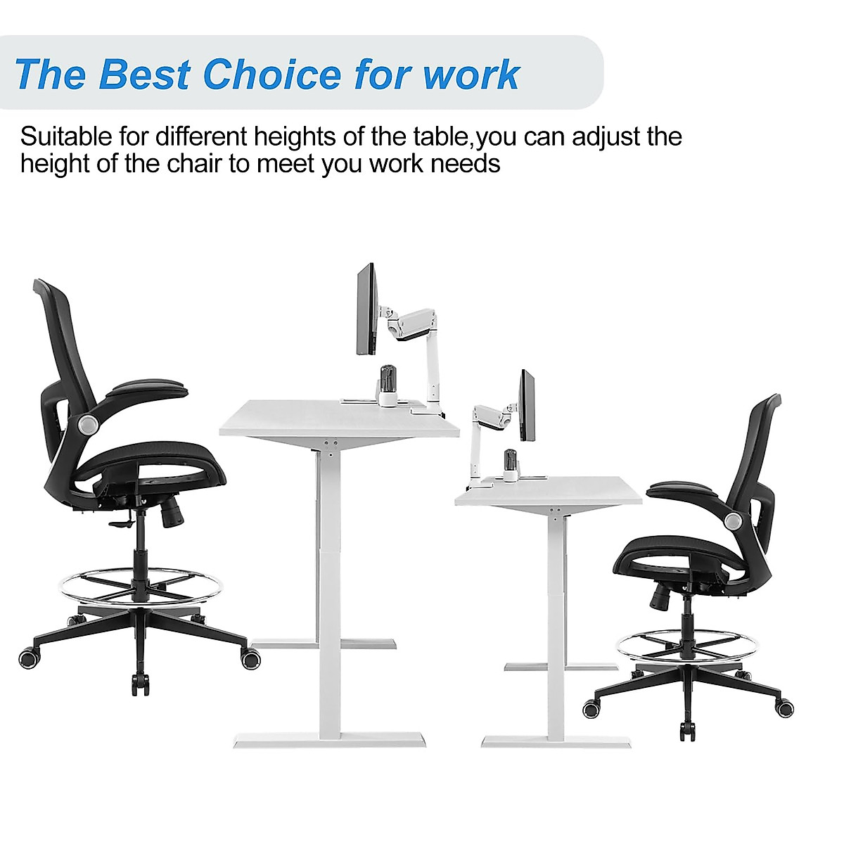 Office Drafting Chair,Ergonomic Tall Office Desk Chair,Adjustable Standing Desk Stool Chair,Executive Computer Chair with Footrest Ring and Lumbar Support (Black)