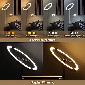 FIMEI Split Floor Lamp with Reading Light, Modern Bright LED Rotatable Standing Lamp with Stepless Dimming and 3000K-6000K Color for Living Room Bedroom Office, Touch and Remote Control, Gray