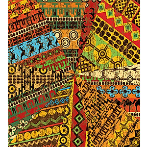 Ambesonne African Duvet Cover Set, Grunge Collage Motifs Traditional Art Ornate Geometric, Decorative 3 Piece Bedding Set with 2 Pillow Shams, Queen Size, Yellow Orange