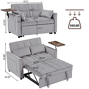 Yafylly Chaises Longues, Sofa Bed with Side Table, Grey