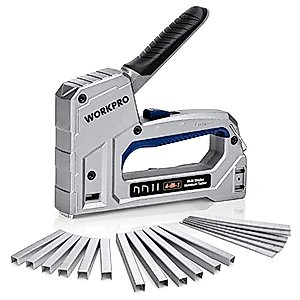 WORKPRO Staple Gun Heavy-Duty, 4-in-1 Aluminum Alloy Staple Gun for Upholstery with 1400 Staples and 600 Brad Nails, Stapler for Upholstery, Decoration, DIY, Furniture, Doors and Windows
