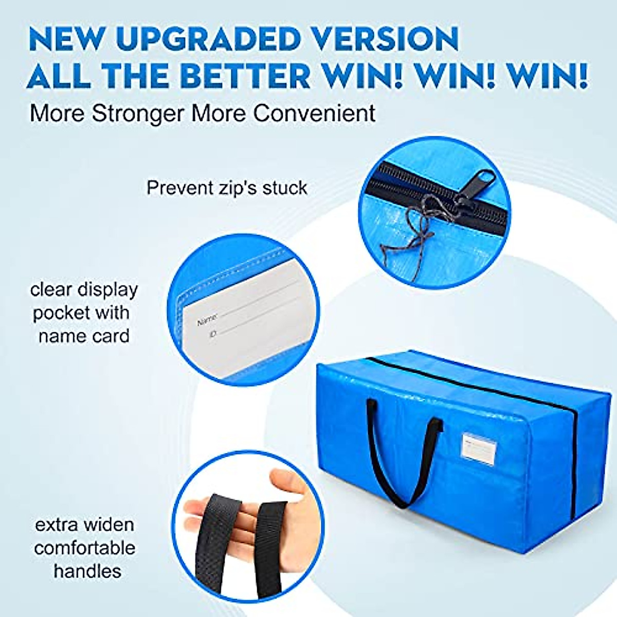 AlexHome Moving Bags Heavy Duty,Extra Large Packing Bags for Moving,Reusable Plastic Moving Totes,Clothes Storage Containers,Moving Supplies Bins,Compatible with Ikea Frakta Cart (Blue,Set of 5)