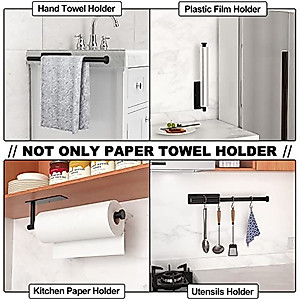 Paper Towel Holder - Self-Adhesive or Drilling, Matte Black Wall Mounted Paper Towel Rack for Kitchen, SUS304 Stainless Steel Kitchen Roll Holder Under Cabinet