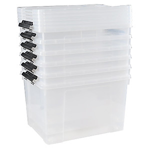 Drephia 4 Pack Clear Latch Storage Bin with Lid and Wheels, 50 L Large Plastic Storage Box