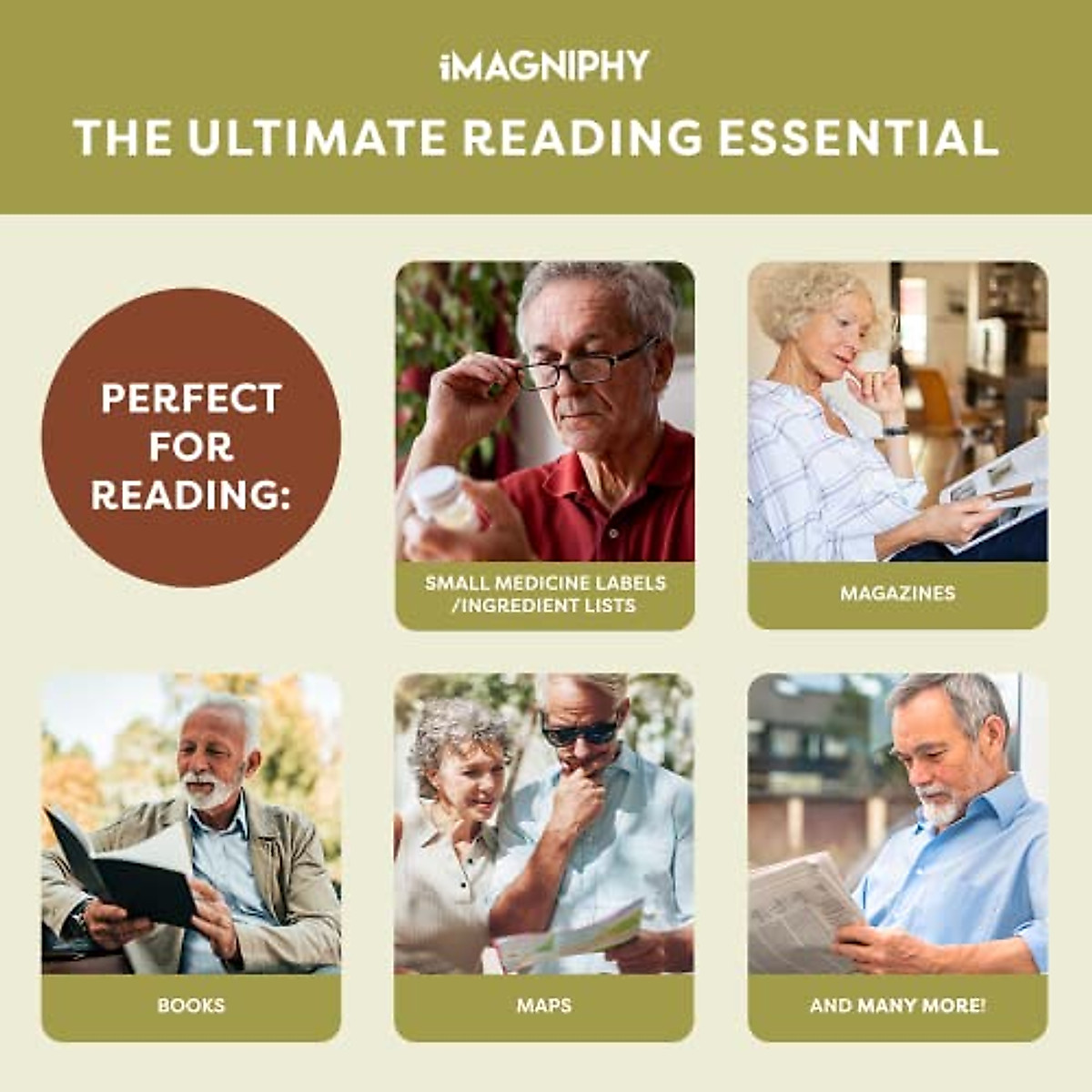 iMagniphy 3X Ultra Bright Page Magnifier for Reading with Anti-Glare LEDs (Evenly Lit Viewing Area) - Magnifying Glass with Light, Comes with 3 Lighting Modes (Warm, Cool, Combo) - Ideal for Seniors