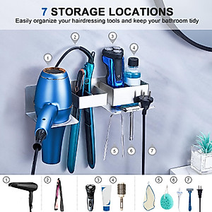 YAYINLI Hair Straightener Holder Wall, Blow Dryer and Curling Iron Holder Wall Mounted, Stainless Steel Hairdryer Holder Bathroom, Hair Tools Organizer with Plug Hook Storage, Salon Hair Dryer Holder