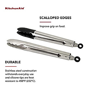 KitchenAid Universal Utility and Silicone Tipped Stainless Steel Kitchen Tongs, Set of 2