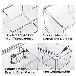 Clear Cotton Ball and Swab Holder 3 Divided Compartments with Lid, Transparent Acrylic Dresser Organizer, Waterproof Bathroom Organizers Small Plastic Storage Containers, Vanity Makeup Organization