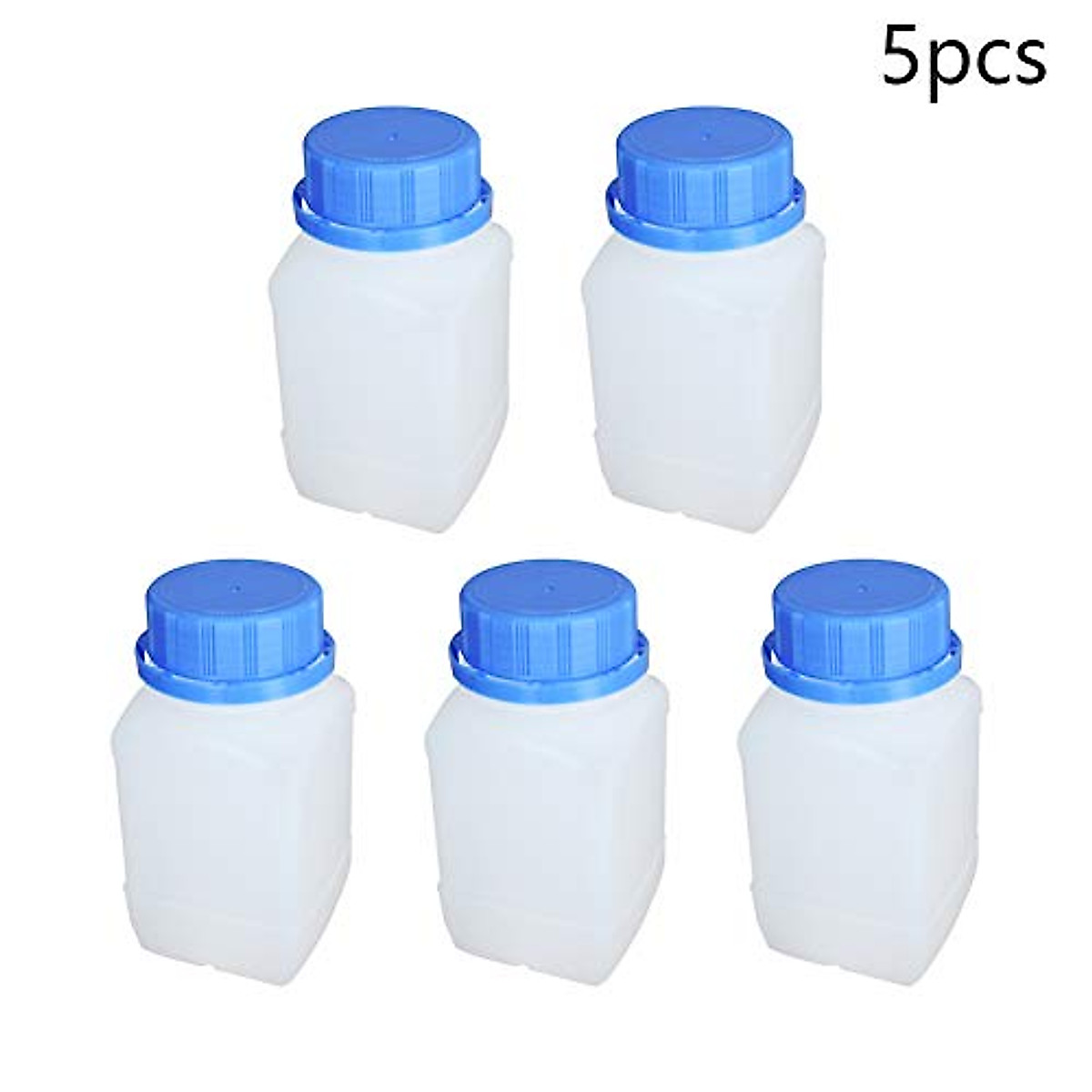 Othmro 5pcs Plastic Lab Chemical Reagent Bottles, 250ml/8.5oz Wide Mouth Liquid/Solid Square Sample Storage Container Sealing Bottles with Anti-theft Cap Blue