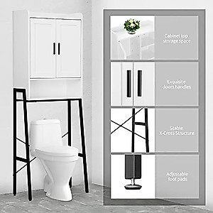 apexnova Over The Toilet Storage Cabinet, Wooden Space-Saving Bathroom Organizer Shelf Over Toilet Storage Rack with Double Door and Adjustable Feet
