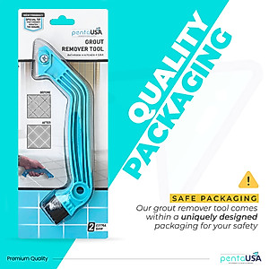 PentaUSA Grout Removal Tool - Caulk Remover Tool for Tiles, Tile Grout Scraper Saw, Grout Saw, Caulking Tools, Scraper, Scrubber Brush, Tile Joint Cleaning Brush, Removes Caulks Dirts (2 Extra Blades)