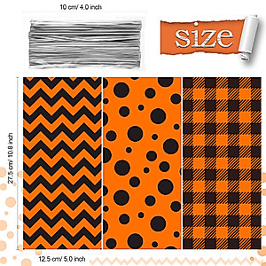 120 Pieces Halloween Cellophane Candy Bags Buffalo Polka Dot Stripes Prints Plastic Goodie Treat Favor Bags with 200 Twist Ties for Winter Holiday Birthday Baby Shower Party Supplies