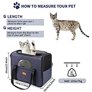 Pueikai Cat Carrier (Airline Approved) Dog Carriers for Small Dogs Breathable Mesh Pet Carrier with Adjustable Shoulder Strap and Pet Bowl, Pet Travel Carrier, Pet Cage with Locking Safety Zippers
