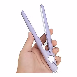 Flat Iron Mini Hair Straightener and Curler 2 in 1 for Ceramic Tourmaline Plate Beauty Heating Salon (US Plug Purple)