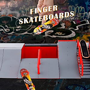 KETIEE Fingerboard Skate Park Kit: 57pcs Finger Skateboard Ramp Set with Exclusive 31 Ramps 6 Mini Skateboards & Mini Bicycles, Huge Finger Skatepark Training Props Toys Gifts for Kids Ages 6 and up