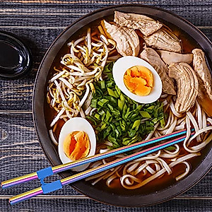 5 Pairs Reusable Chopstick Helpers Non Slippery Training Chopsticks for Adult Replaceable Practice Chopsticks Heat Resistant Chopsticks Holder with Clip for Trainer(Bright Colors,Stainless Steel)