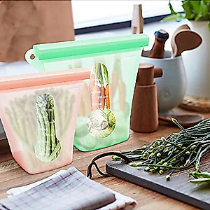 Reusable Silicone Food Storage Bags,Stand Up Leakproof Zip Containers,Reusable Sandwich Bags,Non-Toxic,BPA Free, Dishwasher Safe,Freezer-Safe,Easy to Clean（Set of 5）