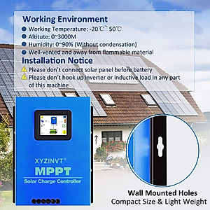 XYZ INVT MPPT Solar Charge Controller 60A Max 170V Input Volt PV Solar Panel Controller Touch Screen LCD Display 12V/24V/48V Auto Identify 36V Manual Setting (MPPT-60A)