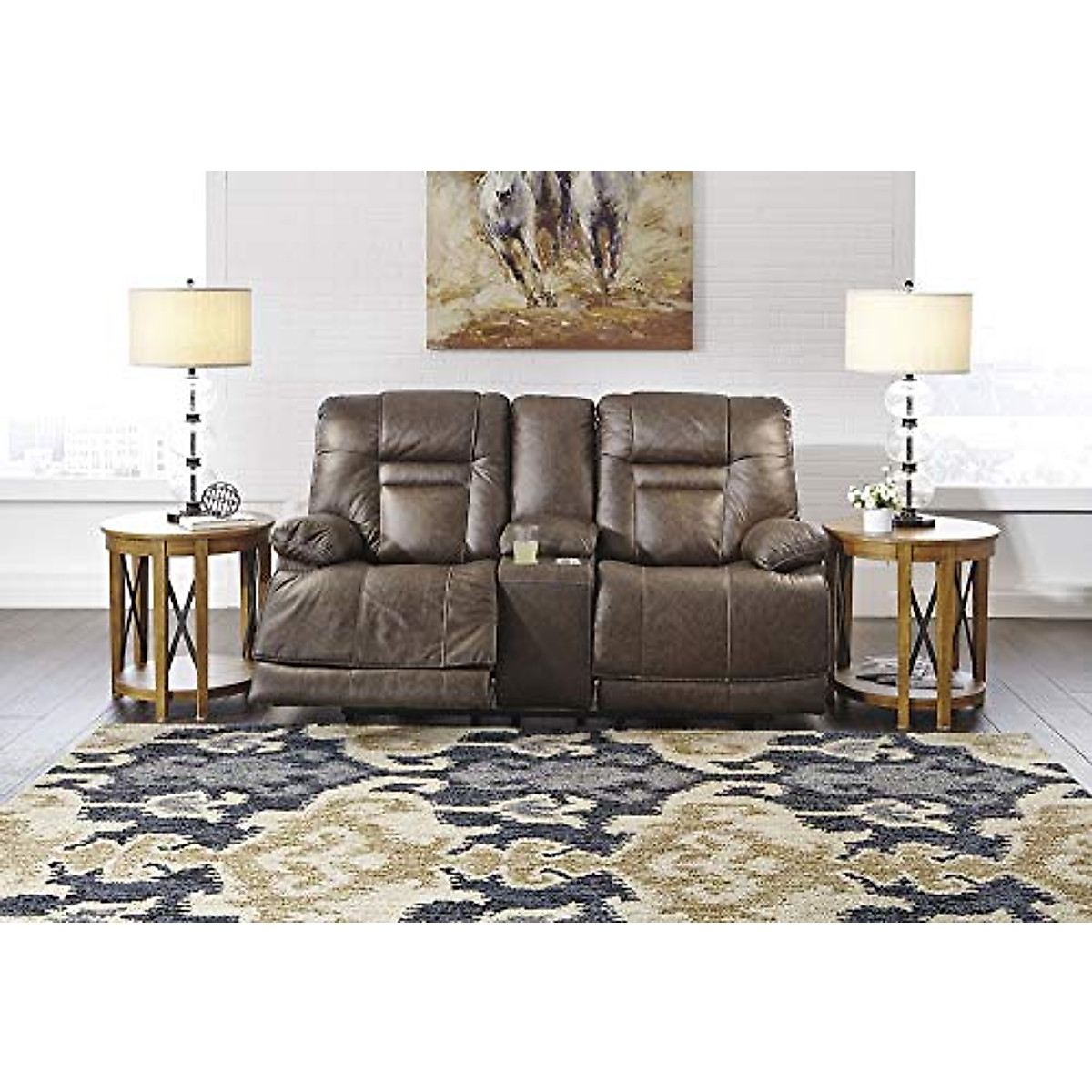 Signature Design by Ashley Wurstrow Leather Adjustable Dual Sided Power Reclining Loveseat with Console & USB Charging, Brown