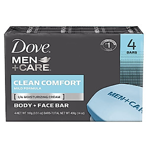 Dove Men Care Body + Face Bar Soap, Clean Comfort Mild Formula, 3.51 oz (100g) - 4 Bars4