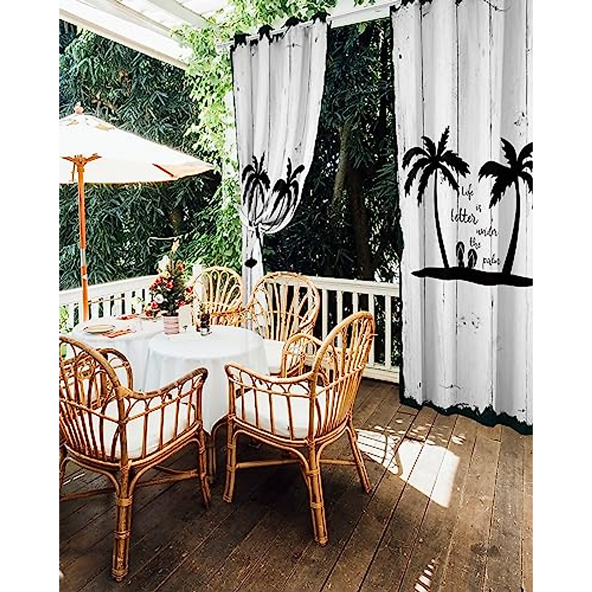 Outdoor Curtains for Patio 2 Panels Set Summer Palm Silhouette Life is Better Under the Palm Wood Grain Waterproof Privacy Outside Curtain Sun Blocking Grommet Drapes for Porch Gazebo Pergolas 52"x95"