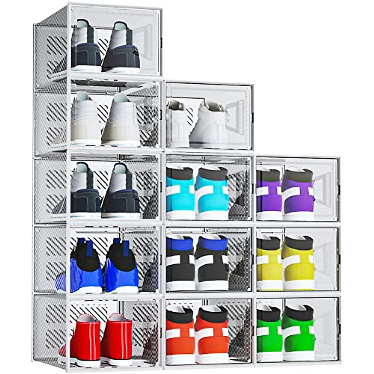 Extra Large Shoe Storage Organizer, 12 Pack Shoe Boxes Clear Plastic Stackable, Shoes Organizer for Closet, Clear Shoe Boxes Stackable, Sneaker Storage for Sneakerheads, Shoe Containers Shoe Bins Shoe Holders, Fit for Men/Women US Size 13