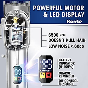 Karrte Professional Hair Clippers and Trimmer Kit,Cordless Hair Cutting Kit,Barber Supplies for Men Beard Trimmer Mens Grooming Kit Accessories (Silver)