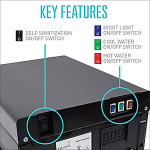 Primo Bottom-Loading Self-Sanitizing Water Dispenser - 2 Temp (Hot-Cold) Water Cooler Water Dispenser for 5 Gallon Bottle w/Child Safety Lock, Black and Stainless Steel