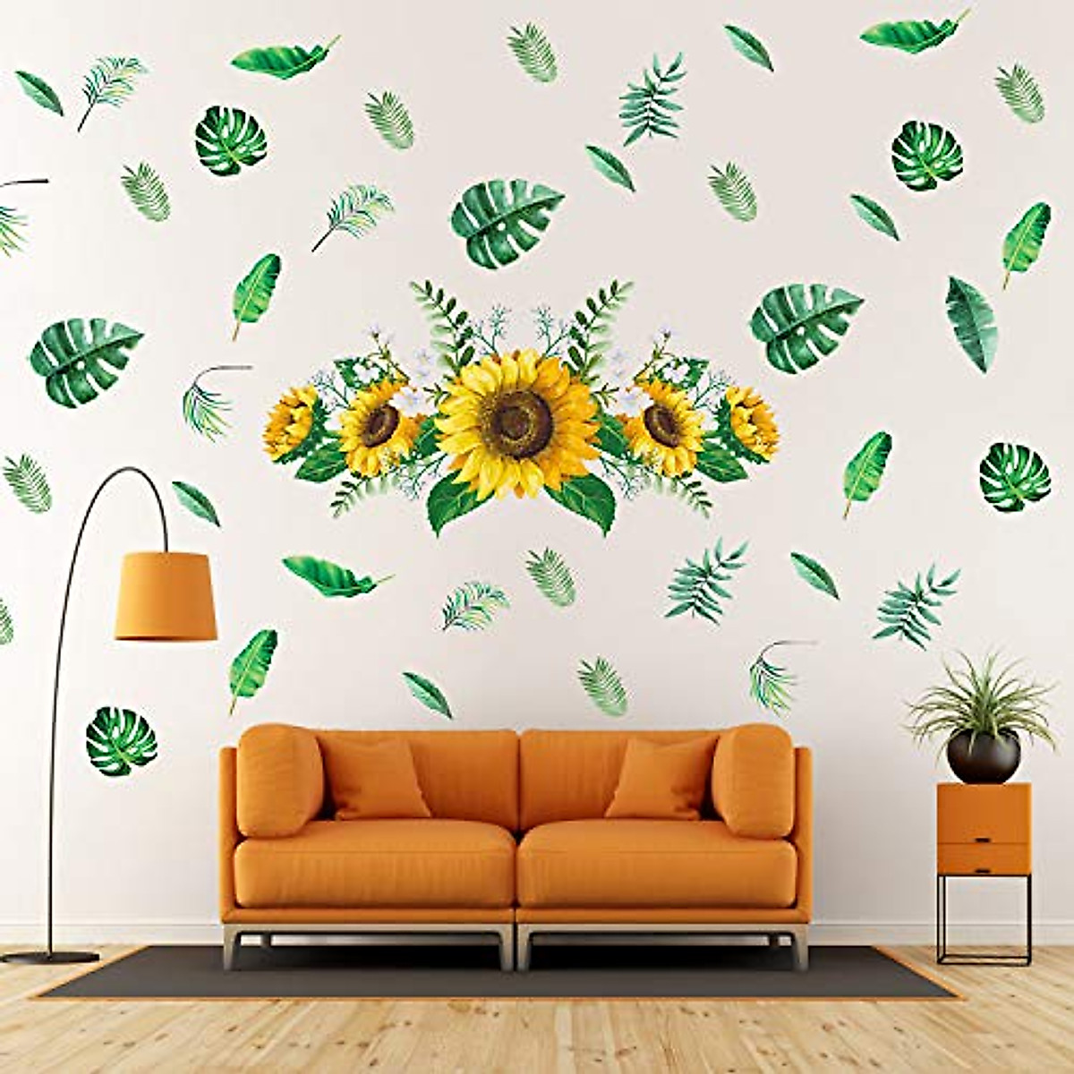 Dorakitten Leaf Wall Decals, Dorakitten Sunflower Wall Stickers DIY Tropical Palm Leaf Wall Art Decal Waterproof Leaf Stickers for Kitchen Bathroom Living Room