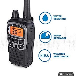 Midland - X-TALKER T77VP5, 36 Channel FRS Two-Way Radio - Up to 38 Mile Range Walkie Talkie, 121 Privacy Codes, and NOAA Weather Scan + Alert (Includes a Carrying Case and Headsets) (Black/Silver)