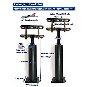 Metal Adjustable Height Bed Frame Center Support Leg Furniture Legs No Wobble for Bed Sofa Cabinet Couch Dresser Table Slat Base Heavy Duty DIY Replacement Parts Riser(7”-11”)