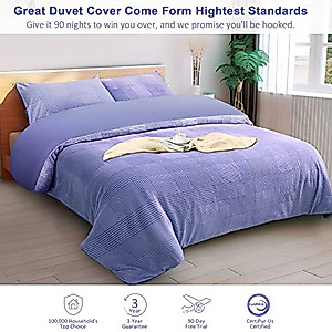 BedsPick Velvet Duvet Cover Set California King 3 Pieces, Navy Blue Soft Reversible Comforter Cover Sets, Plaid Striped Duvet Cover, 1 Duvet Cover 104x98 inches and 2 Pillow Sham