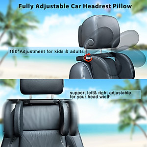TICARVE Car Headrest Pillow, Car Seat Head Neck Supports, Car Seat Back Hanger Hook, Adjustable Both Side Travel Car Sleeping Pillow for Kids Adult (Black)